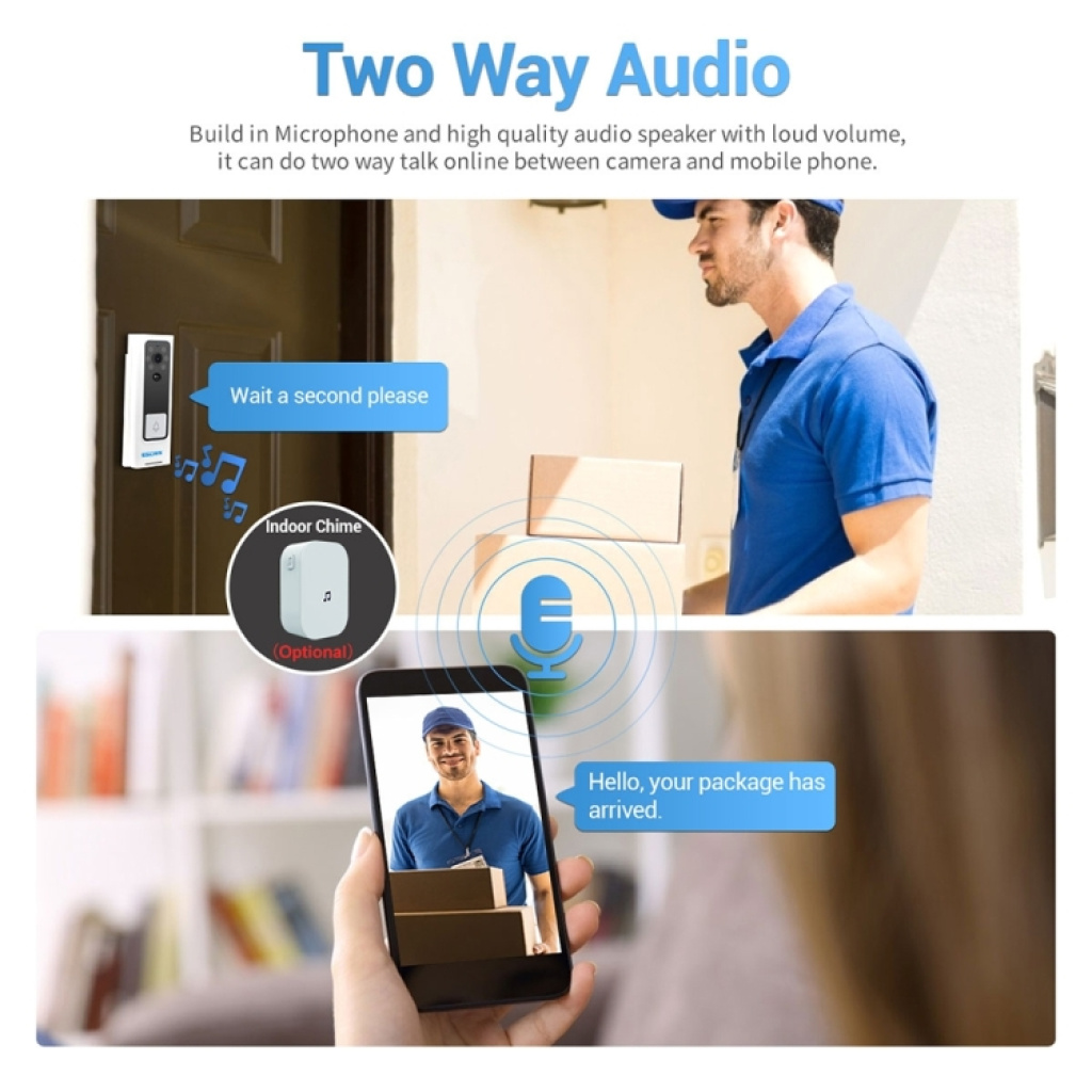 ESCAM V3 1.7mm 120 Degree Wide-angle Lens Smart WiFi Video Intercom ...