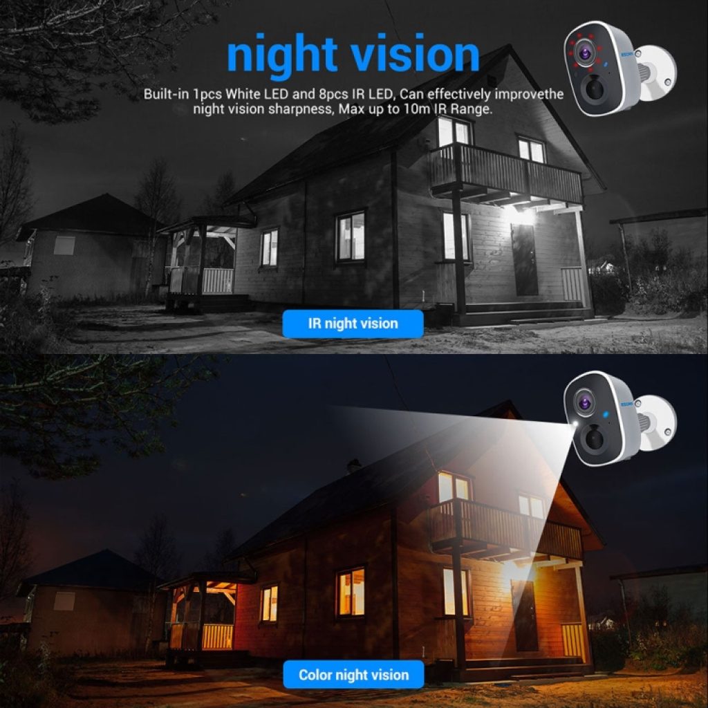 ESCAM G14 Rechargeable 1080P Full HD AI Recognition Infrared Night ...